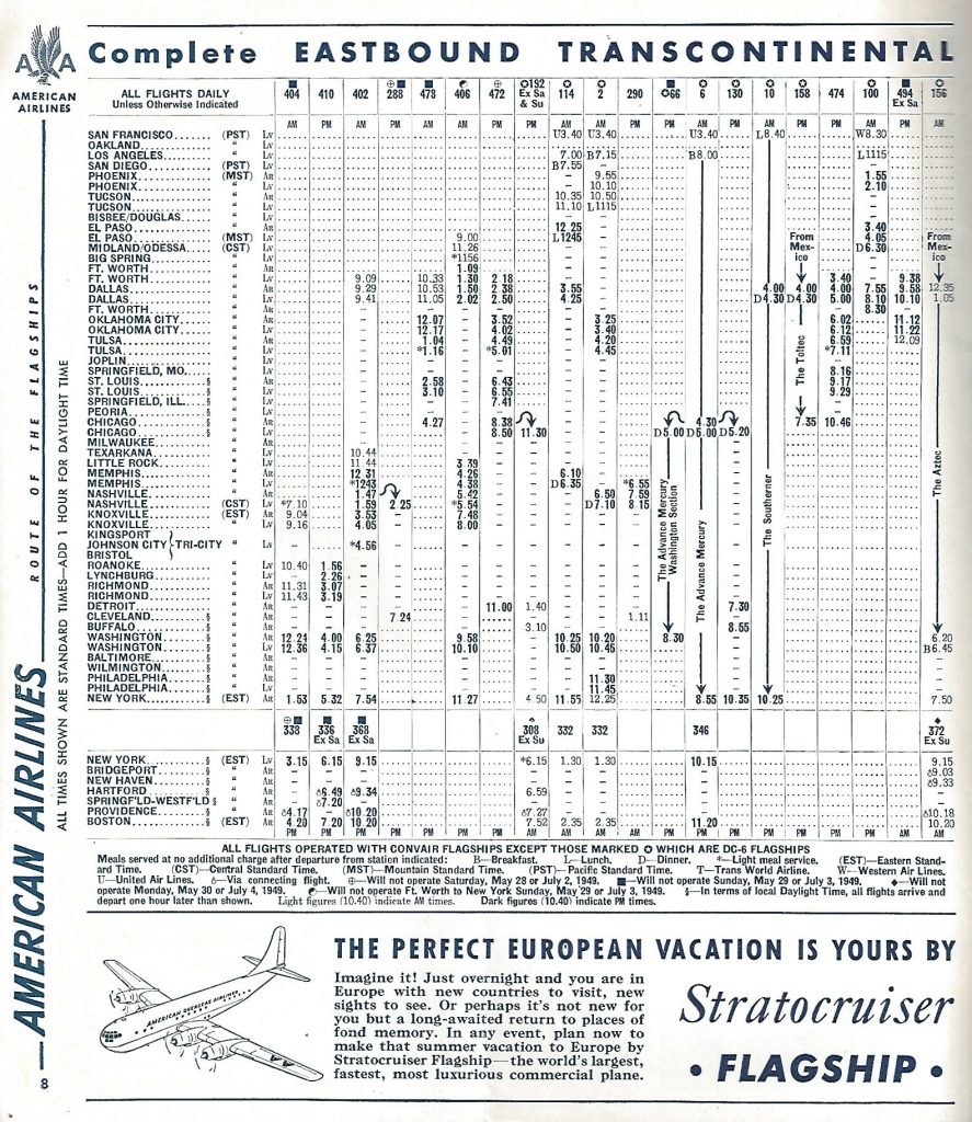 American Airlines Timetables - World Airline Historical Society